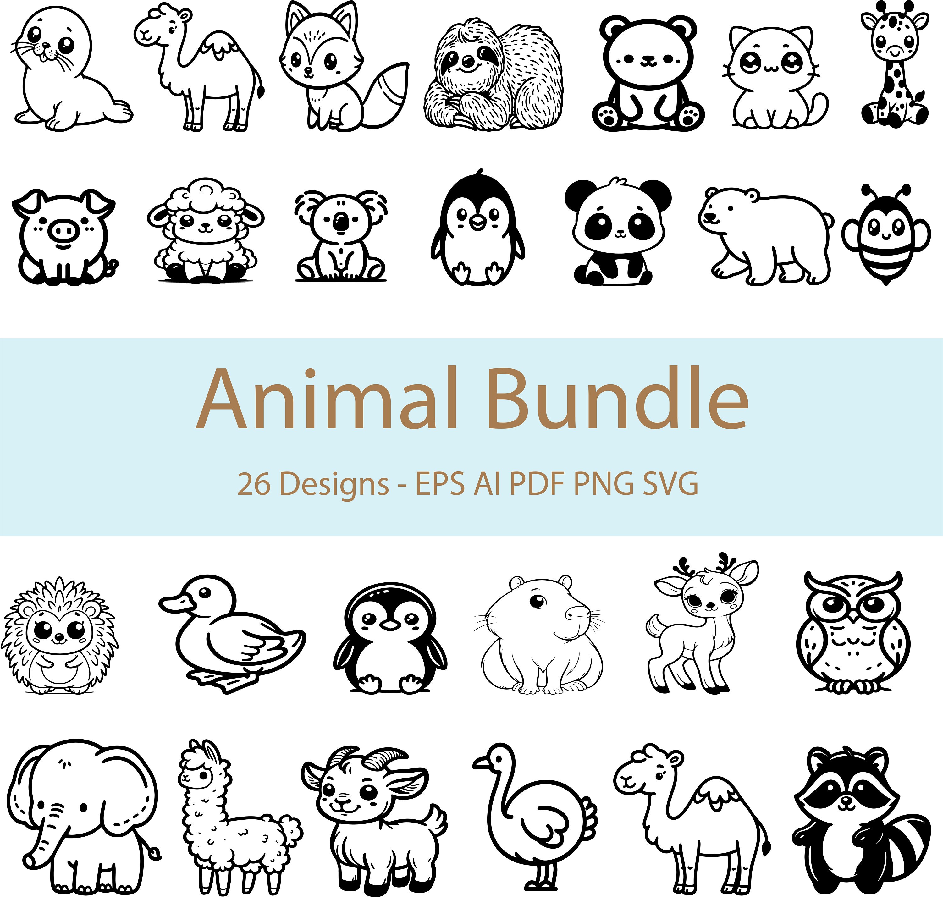 Animals Svg Bundle 26 Cute Animal Svgs - Etsy