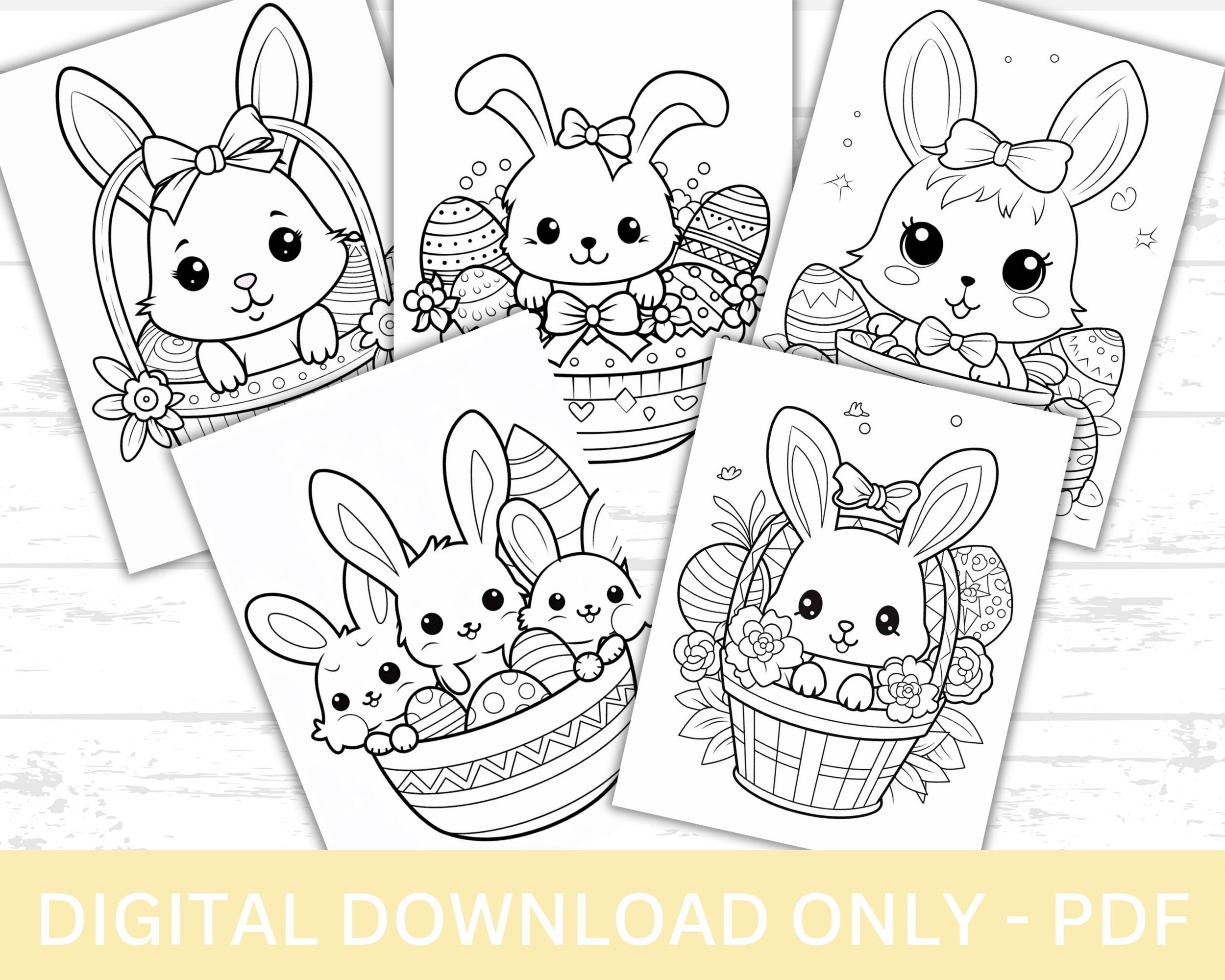 30 Cute Easter Basket Bunny Coloring Pages for Kids, Bunny Coloring ...