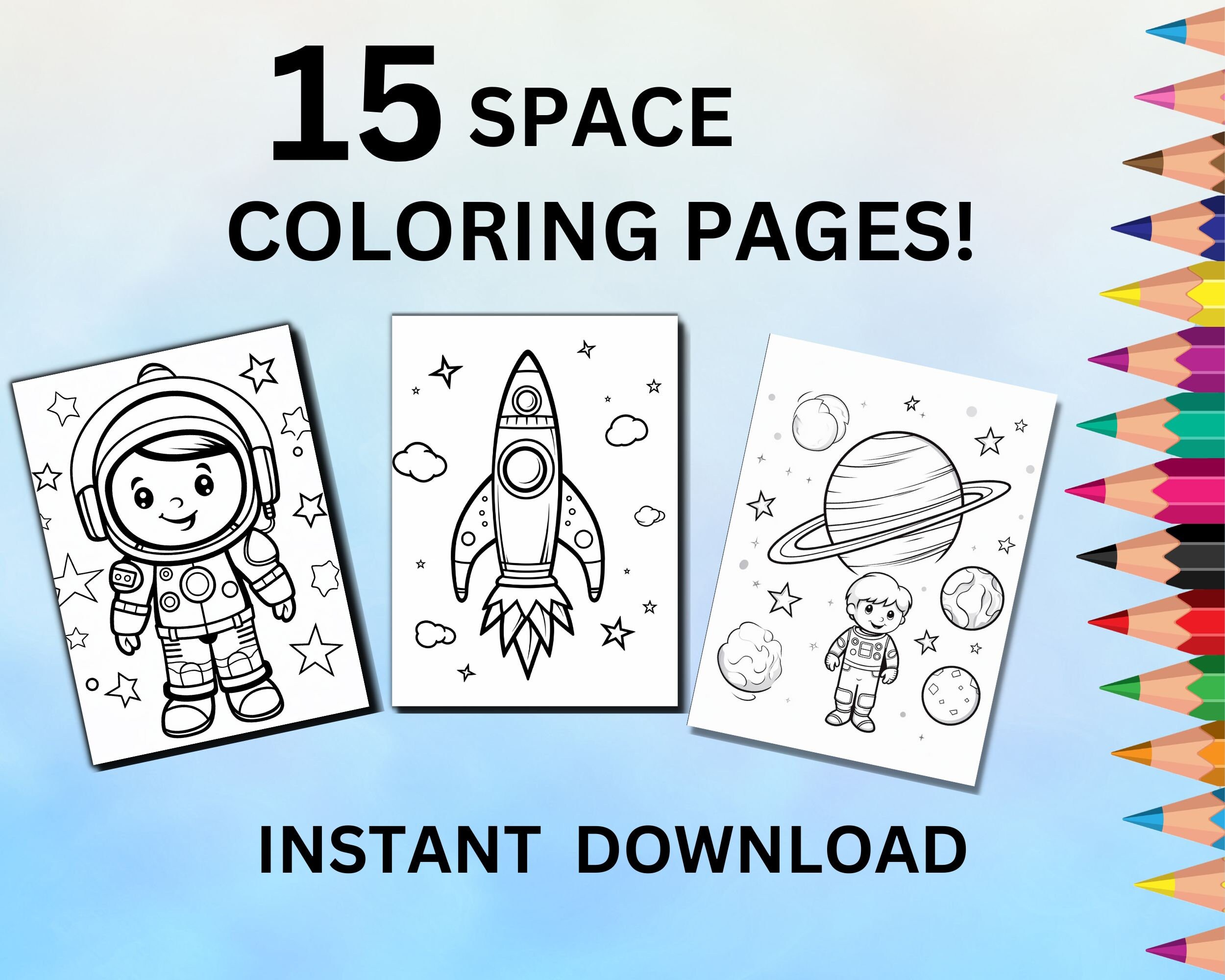 Space Digital Products Coloring Pages for Kids Activities for Children ...