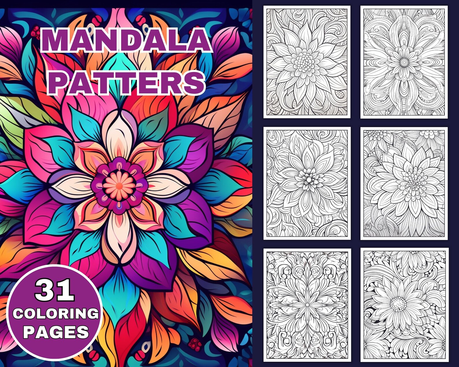 30 Relaxing Mandala Patterns Coloring Pages, Flowers, for Children ...