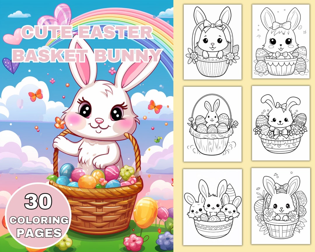 30 Cute Easter Basket Bunny Coloring Pages for Kids, Bunny Coloring ...