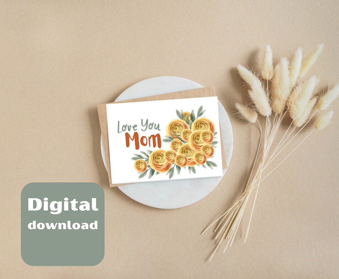 Printable Love You Mom Greeting Card Instant Download 7x5 Inch Card for ...
