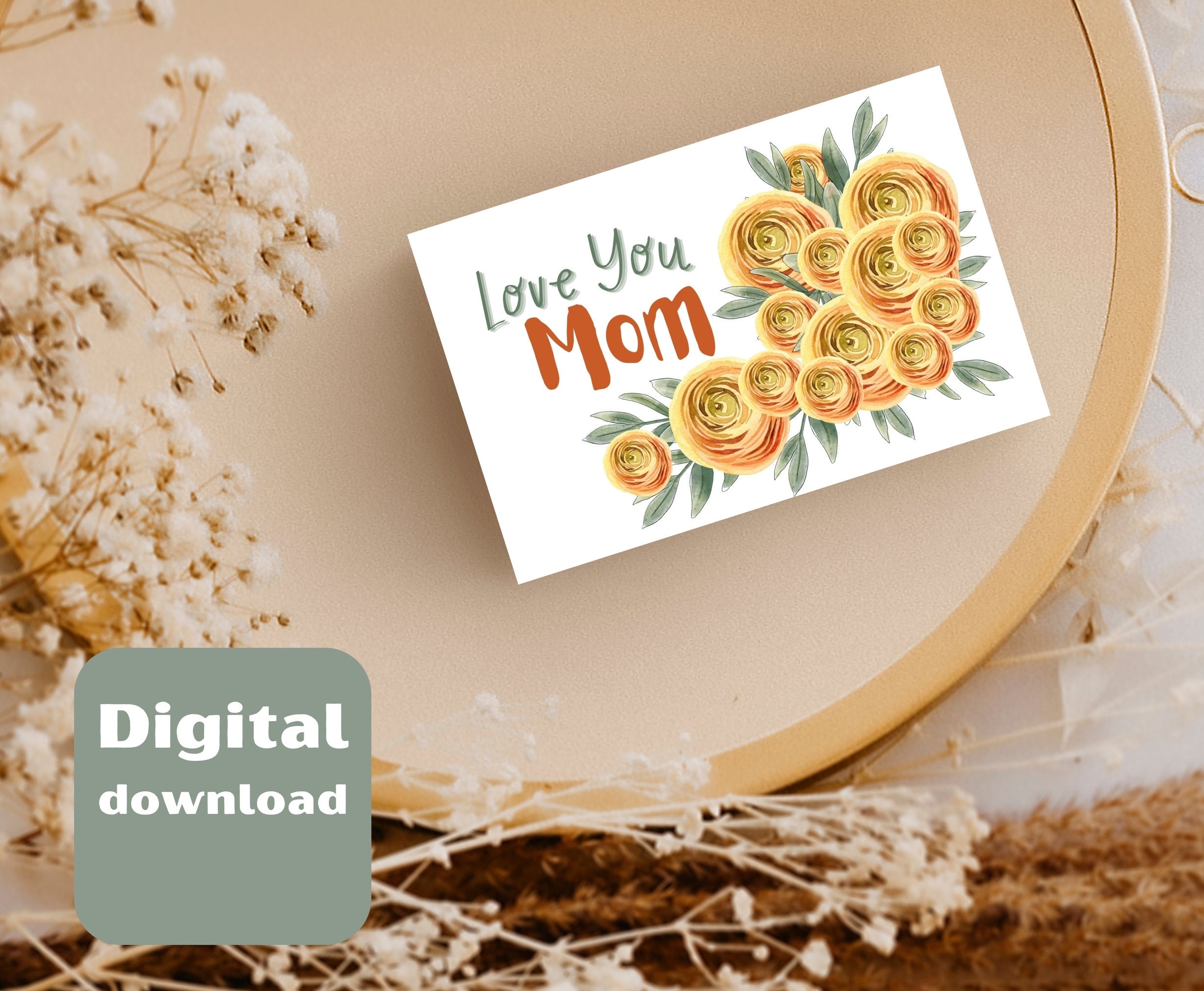 Printable Love You Mom Greeting Card Instant Download 7x5 Inch Card for ...
