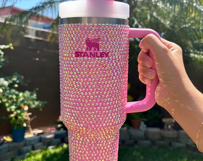 40oz Bedazzled Rhinestone Stanley Inspired Tumbler Cup With Straw and ...