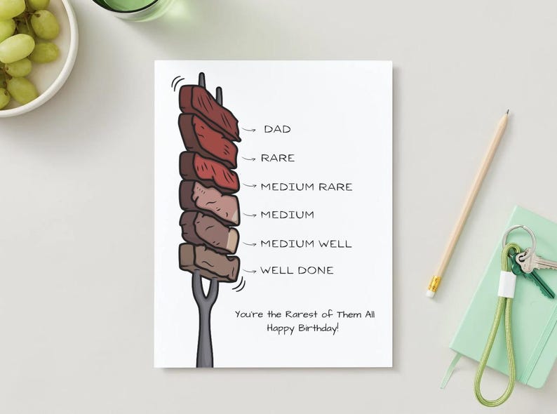 Happy Birthday Card, Steak Pun for Dad or Boyfriend you're the Rarest ...