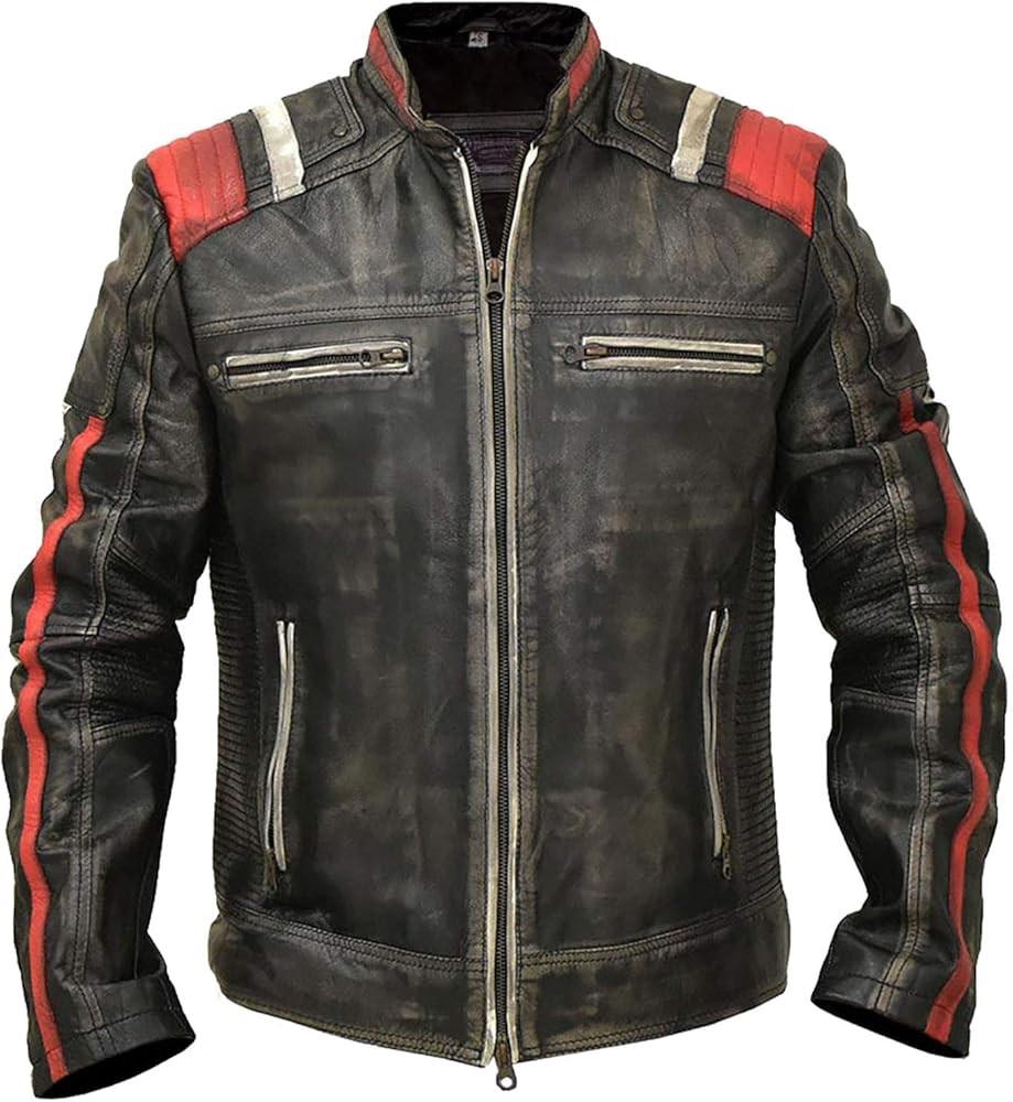 Mens's Retro Cafe Racer Biker Jacket Motorcycle Distressed Leather ...