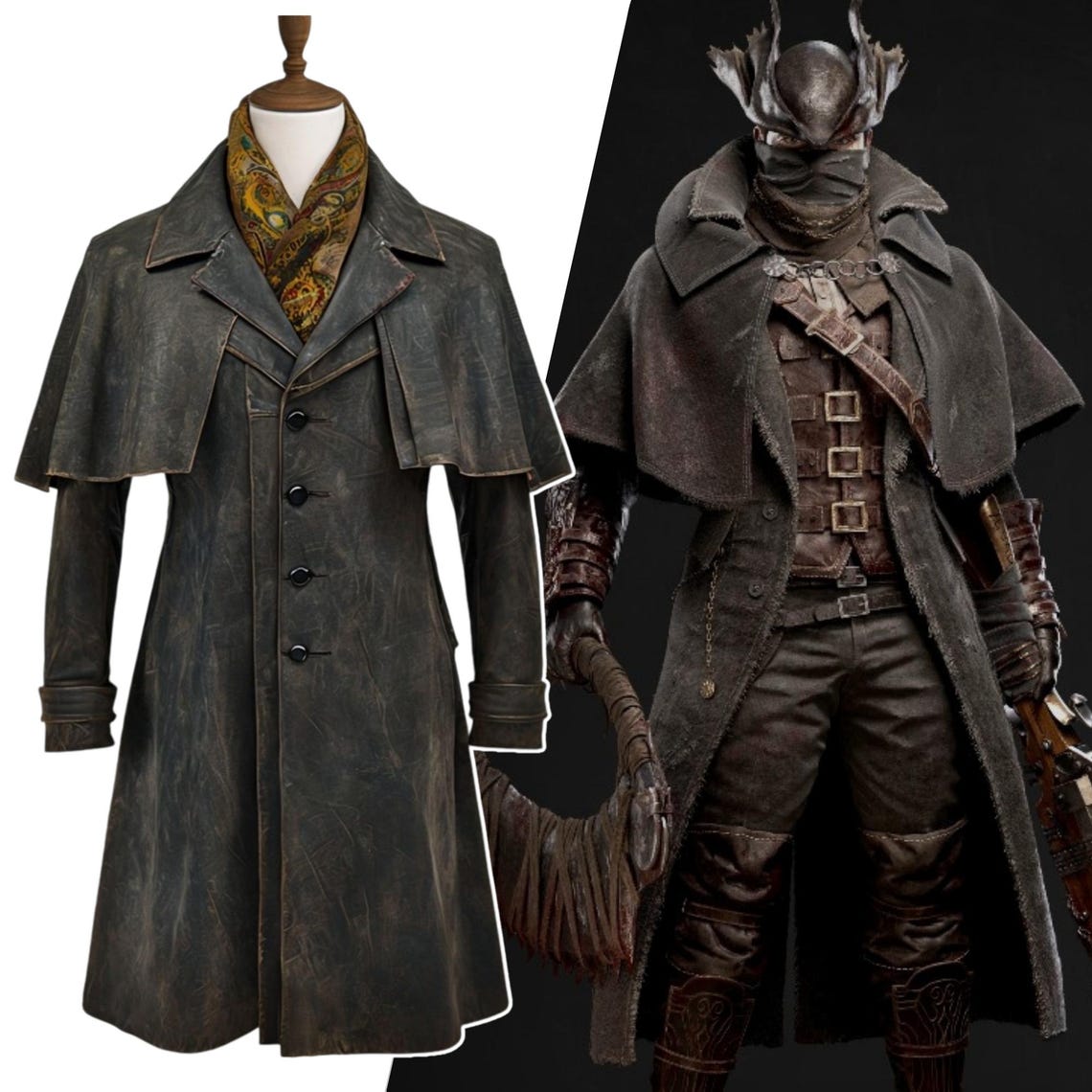 Bloodborne Hunter Cosplay Leather Coat, Distressed Long Trench Coat ...