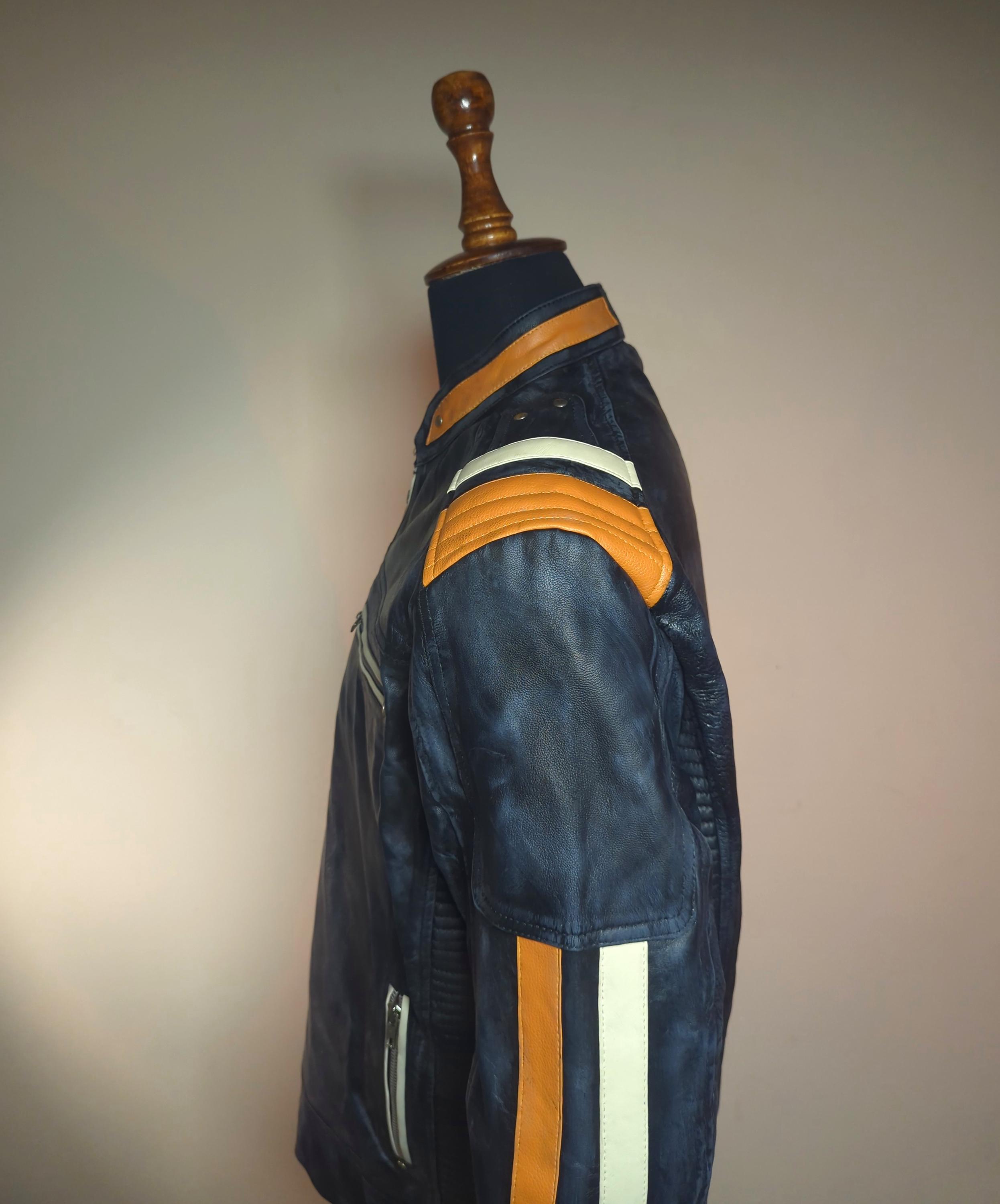 Mens's Retro Cafe Racer Biker Jacket Motorcycle Distressed Leather ...