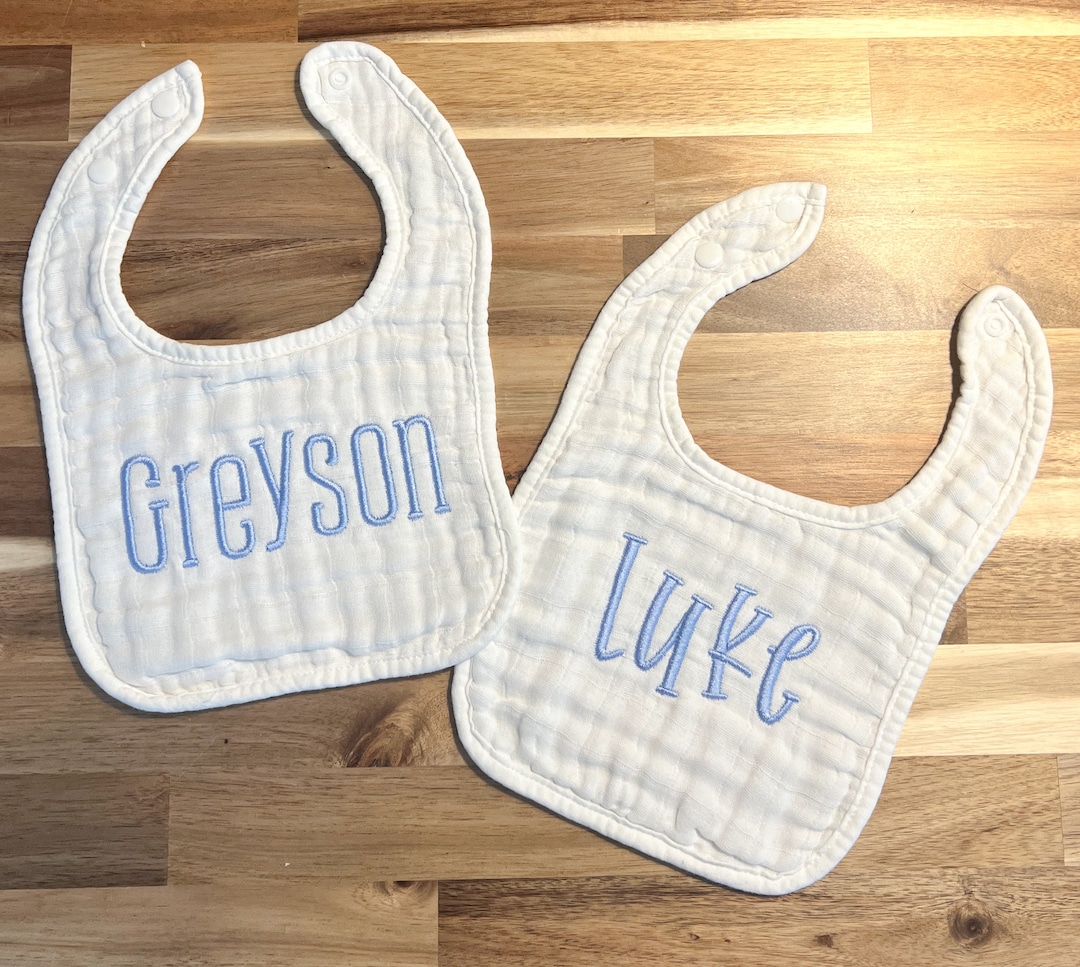 Personalized Baby Bib, Baby Shower Gift, Muslin Cotton Bib, Baby Boy ...