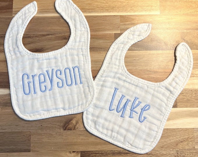 Personalized Baby Bib, Baby Shower Gift, Muslin Cotton Bib, Baby Boy ...