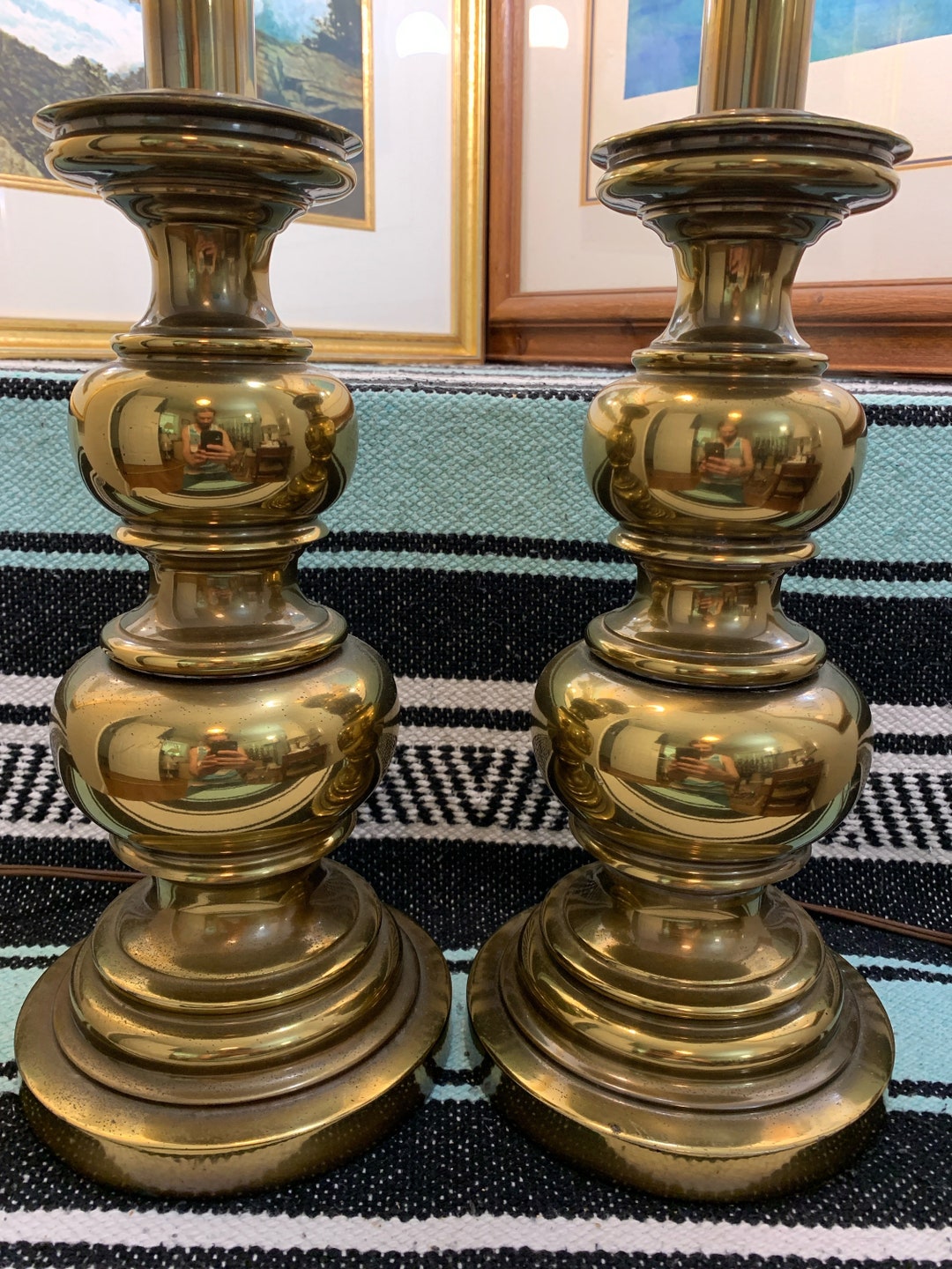 Vintage Stiffel PAIR Brass Spheres Design 3-way Base-switch Table Lamps ...