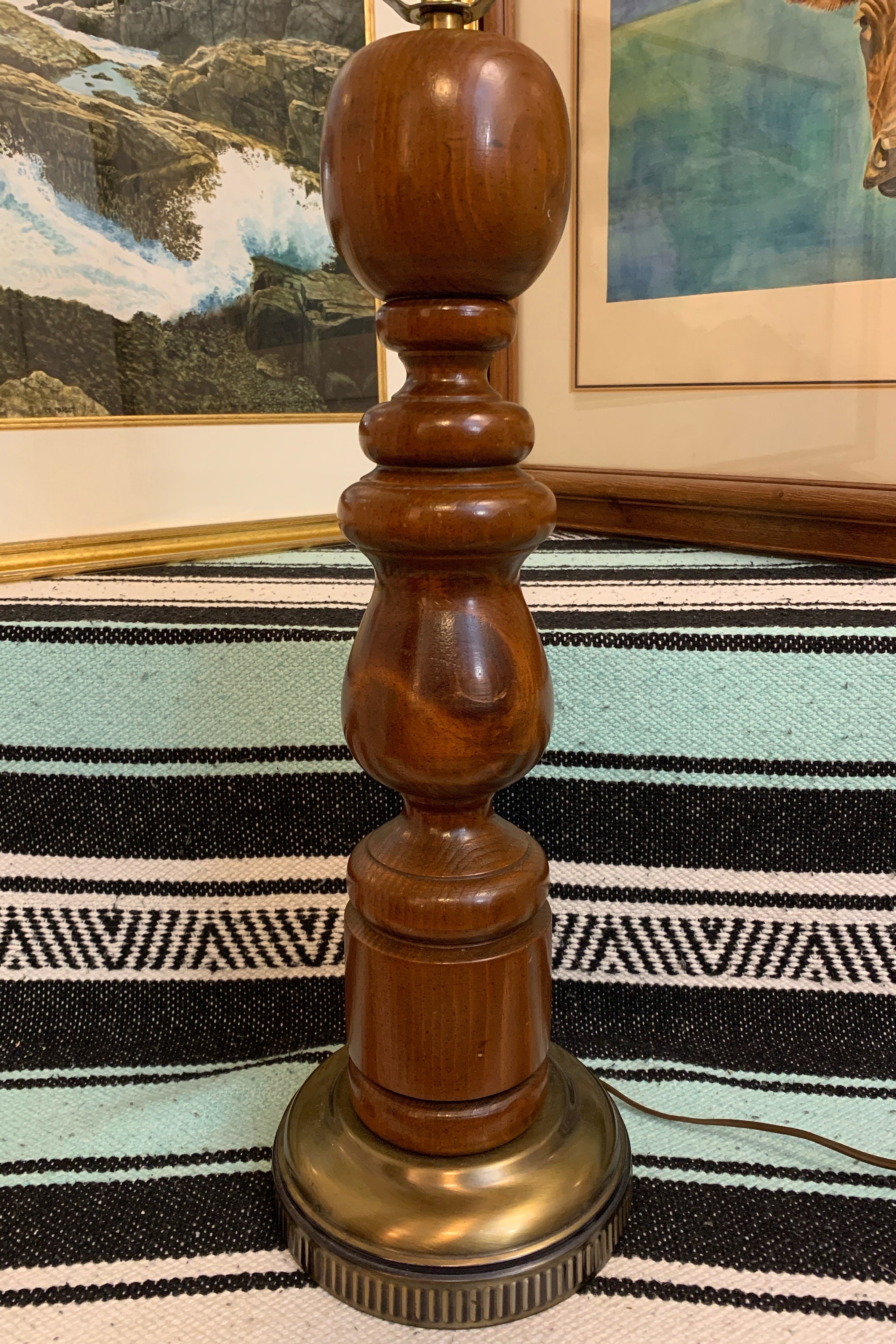 Vintage Turned Wooden Wood & Metal Base Table Lamp - Etsy