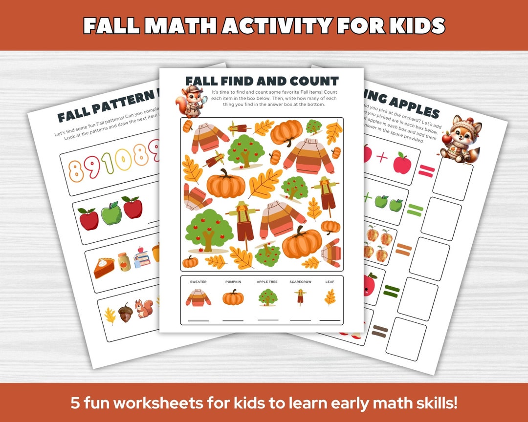 Fall Math Worksheets | Preschool Printable Math Activity | Counting ...