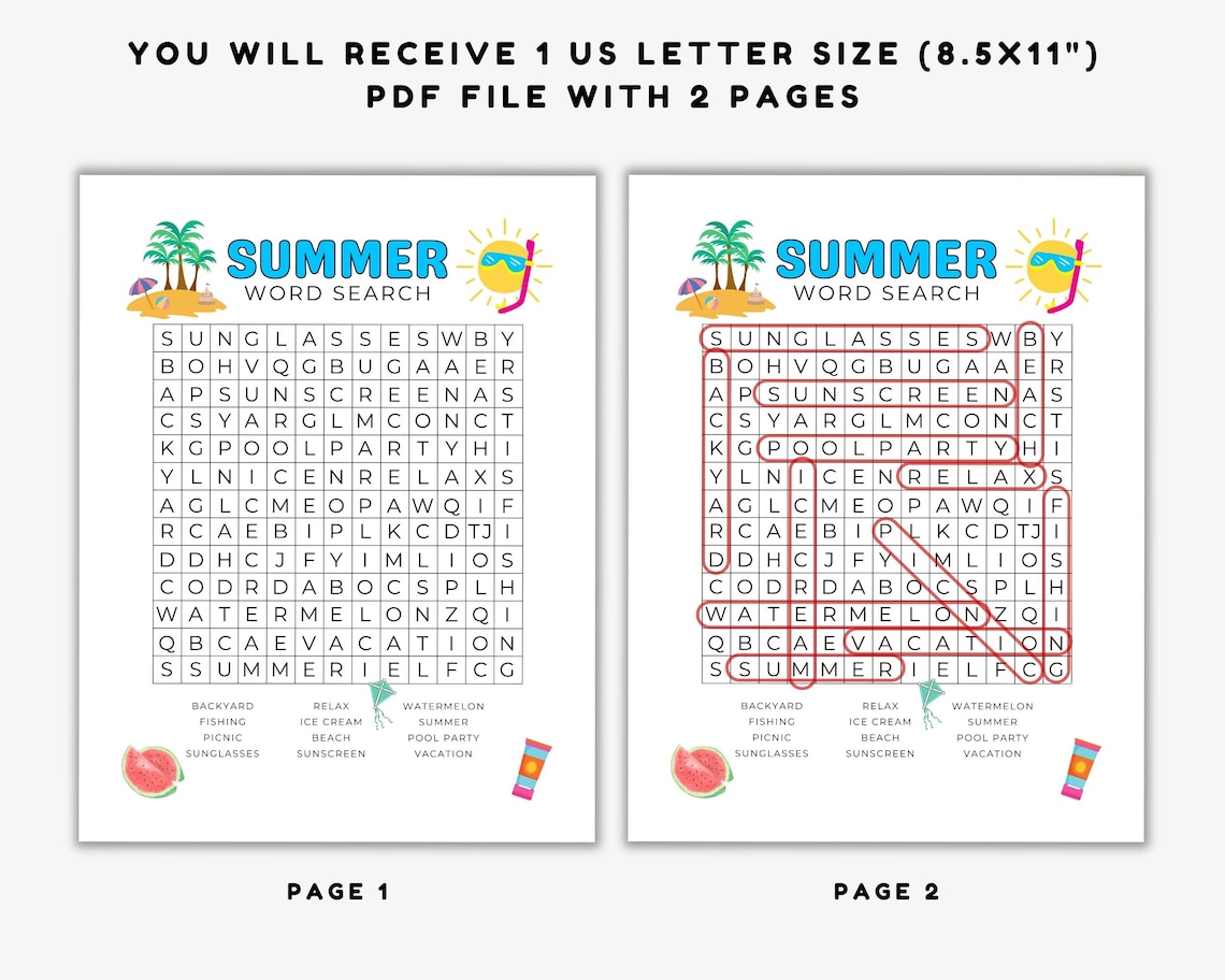 Summer Printable Word Search Printable Preschool Classroom Activity End ...