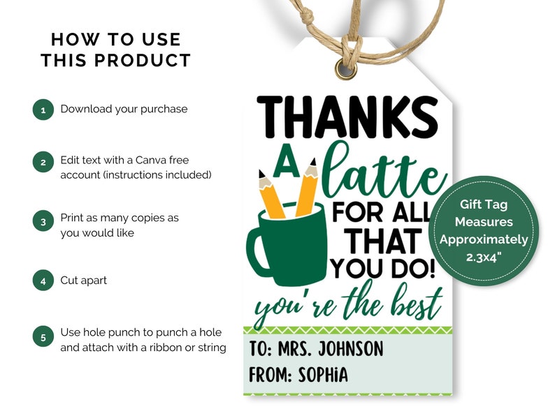 Editable Teacher Appreciation Gift Tag, Thanks a Latte, Printable ...