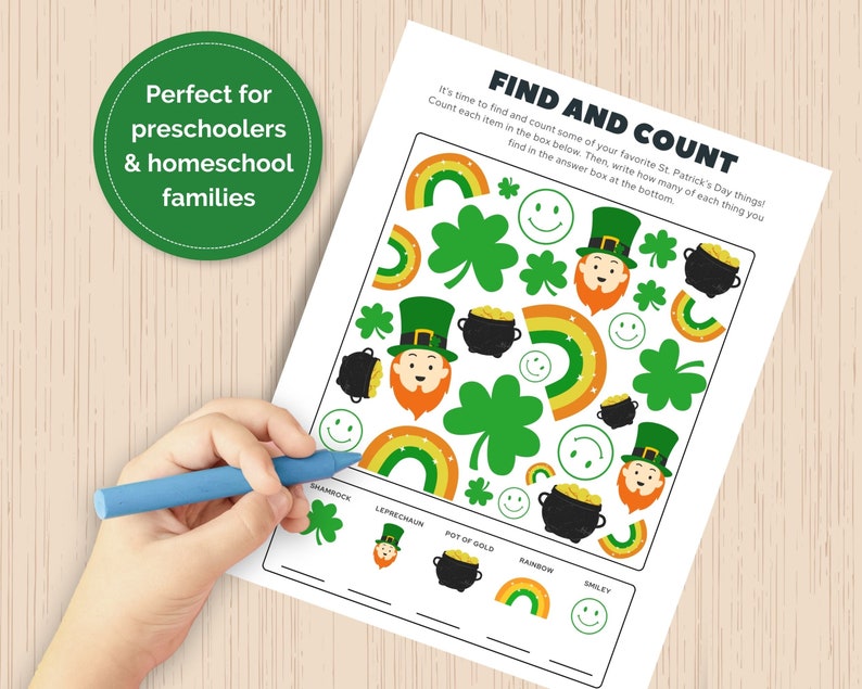 Preschool Printable Math Activity for St. Patrick's Day | Learn to ...