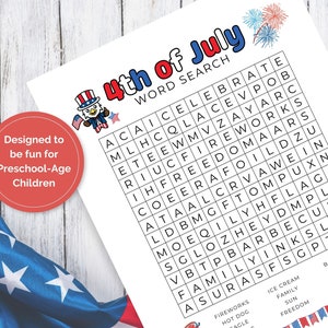 4th of July Word Search, Kids Fourth of July Printable, Independence ...