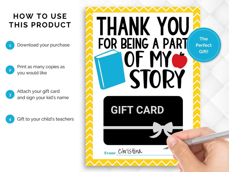 Teacher Appreciation Gift Card Holder, Printable Teacher Thank You Card ...