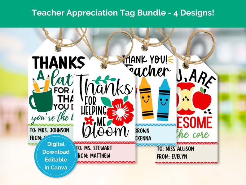 Teacher Appreciation Gift Tag Bundle Printable Thank You Tags for ...
