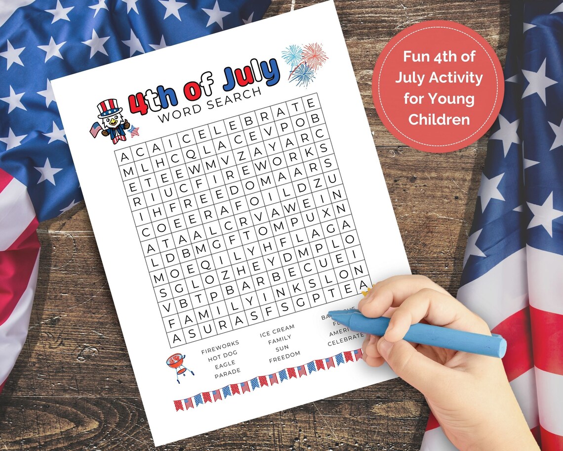 4th of July Word Search, Kids Fourth of July Printable, Independence ...
