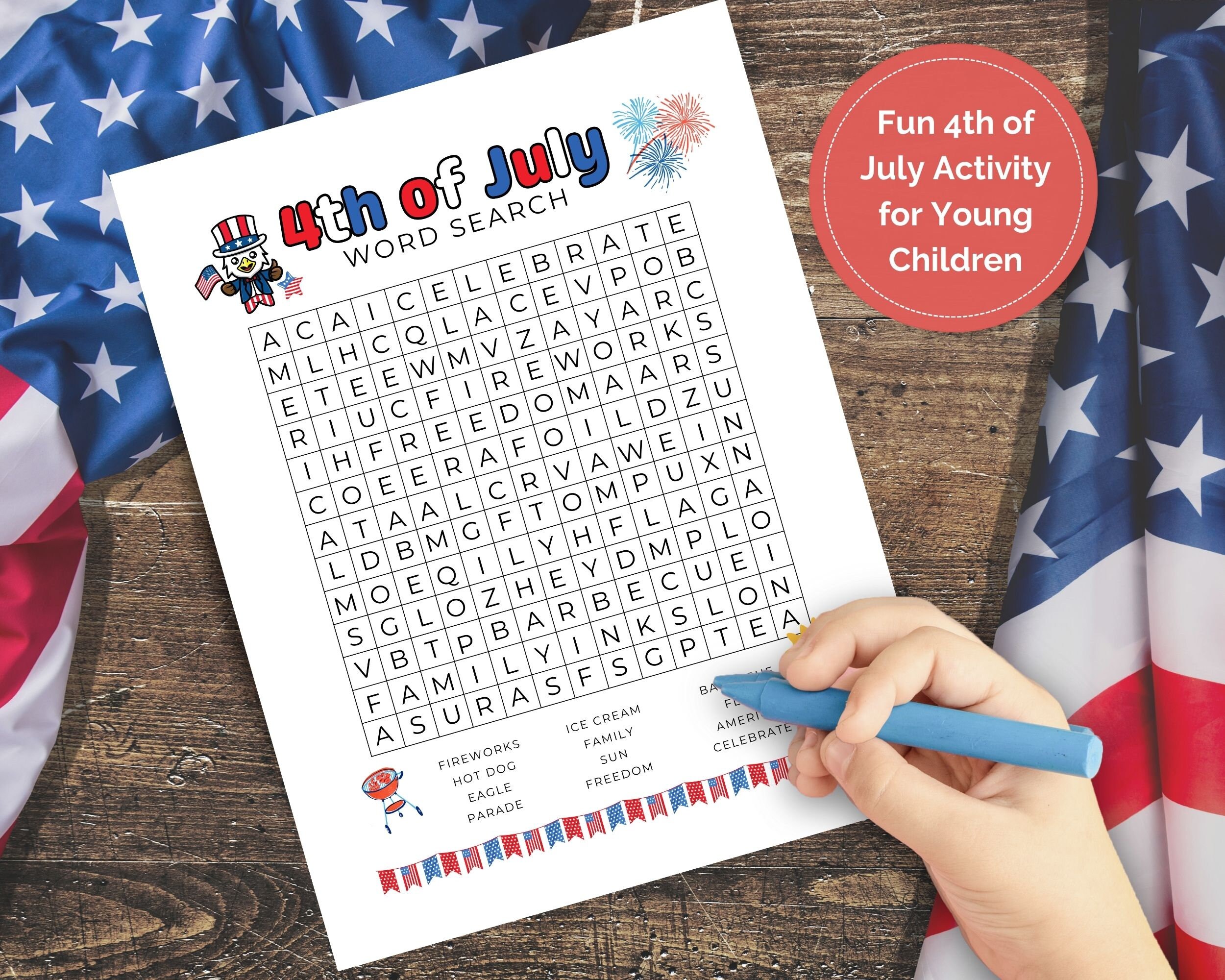 4th of July Word Search, Kids Fourth of July Printable, Independence ...