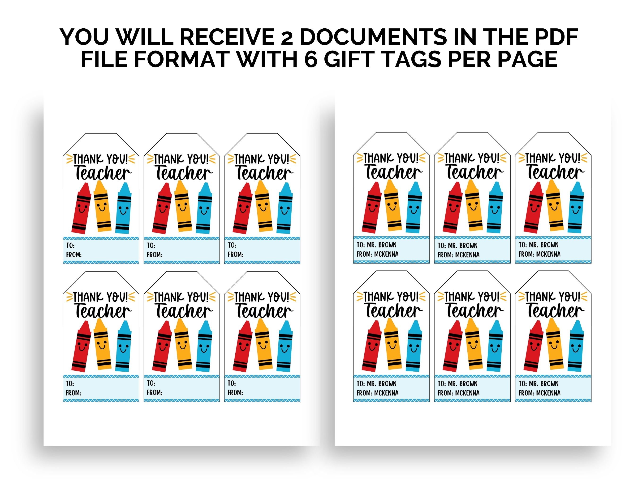 Thank You Teacher Gift Tag, Editable Teacher Appreciation Tag ...