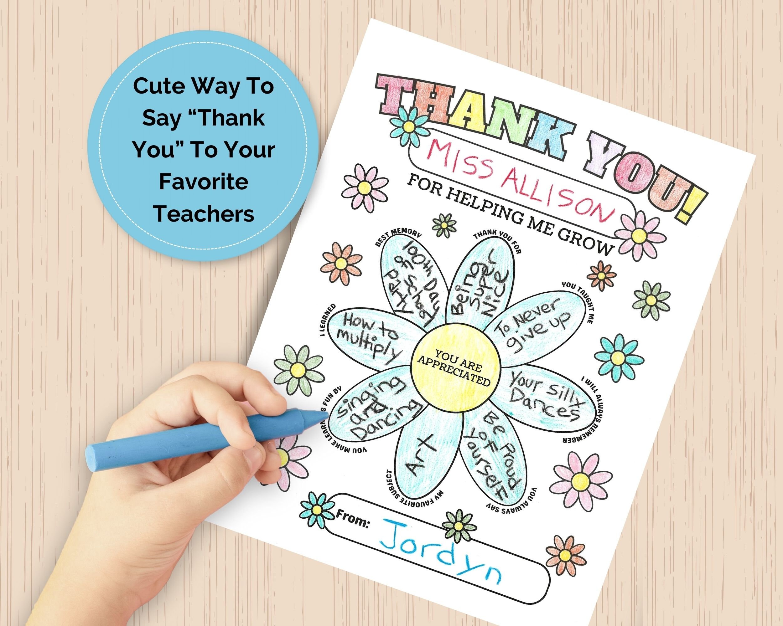 Teacher Appreciation Coloring Flower, Printable Gift for Teacher ...