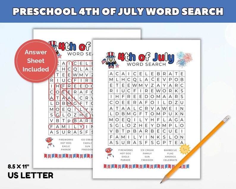4th of July Word Search, Kids Fourth of July Printable, Independence ...
