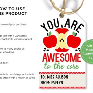 Editable Teacher Appreciation Tag, Printable Apple Gift Tag for Teacher ...