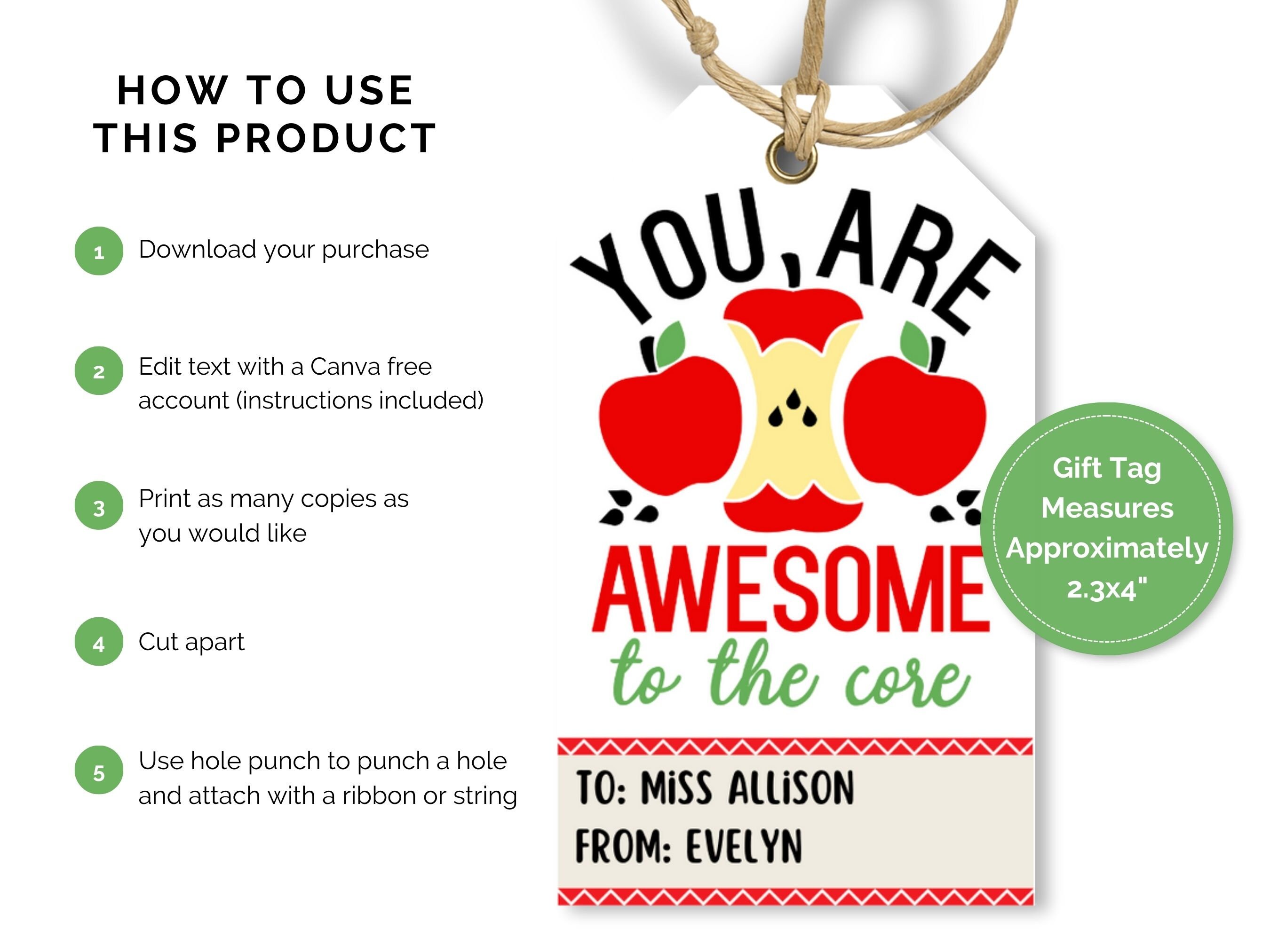 Editable Teacher Appreciation Tag, Printable Apple Gift Tag for Teacher ...