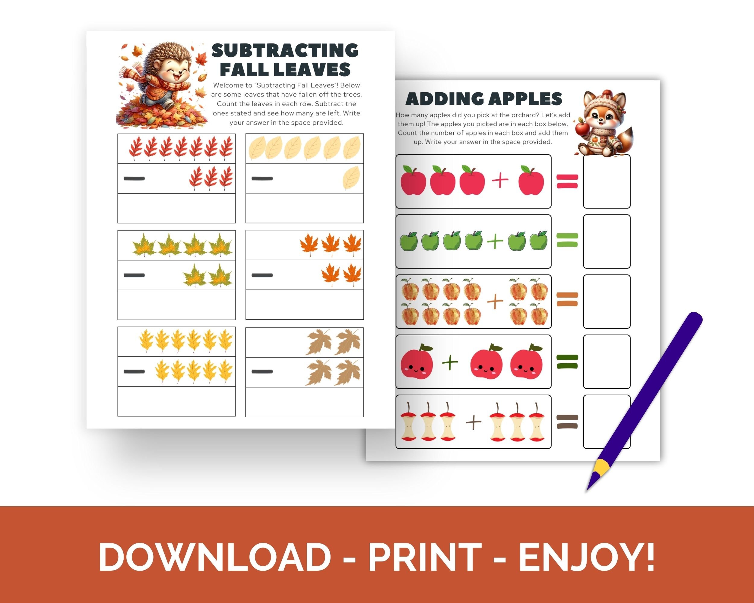 Fall Math Worksheets Preschool Printable Math Activity Counting, Adding ...