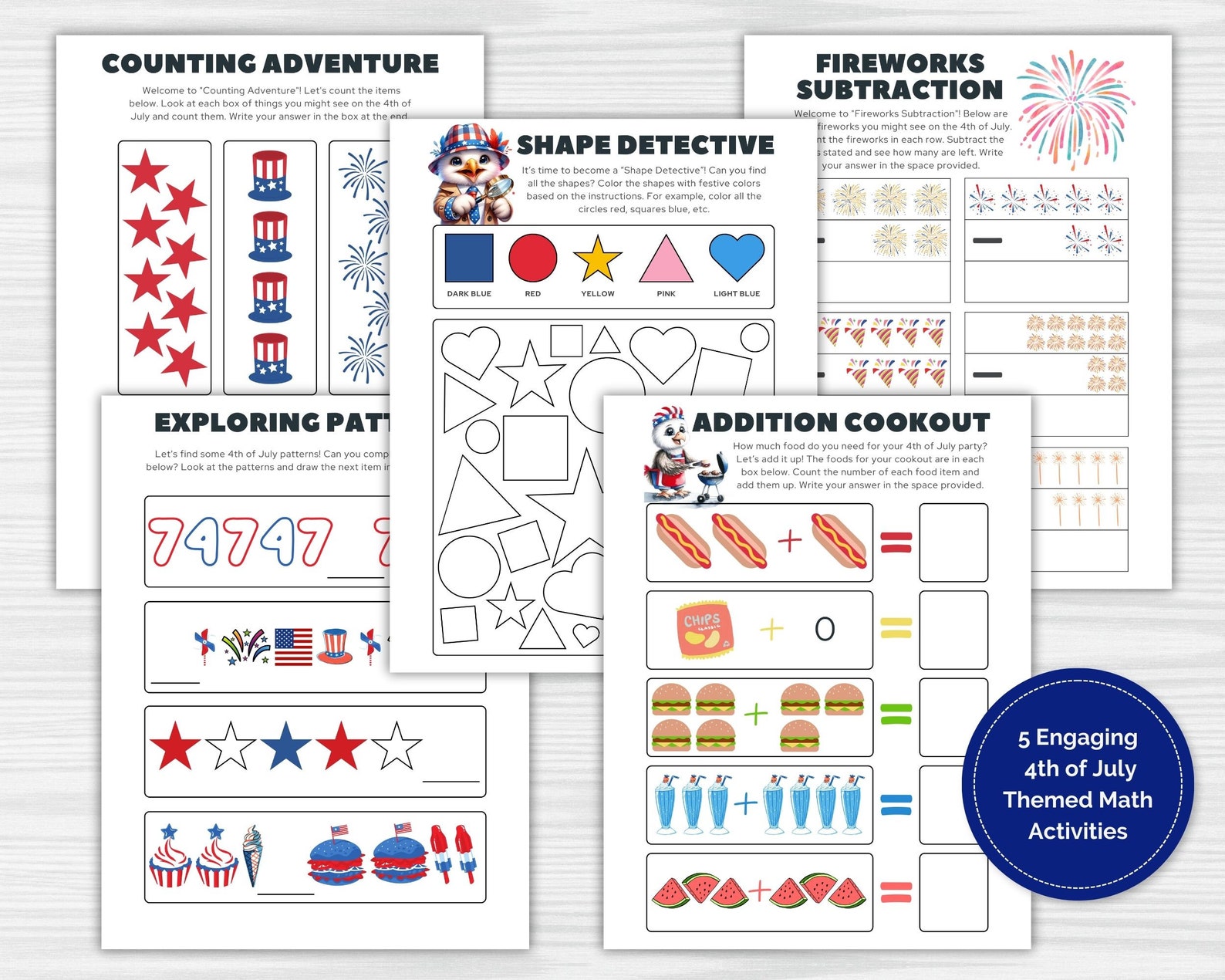 4th of July Preschool Worksheets, Fun Printable Math Activities for ...