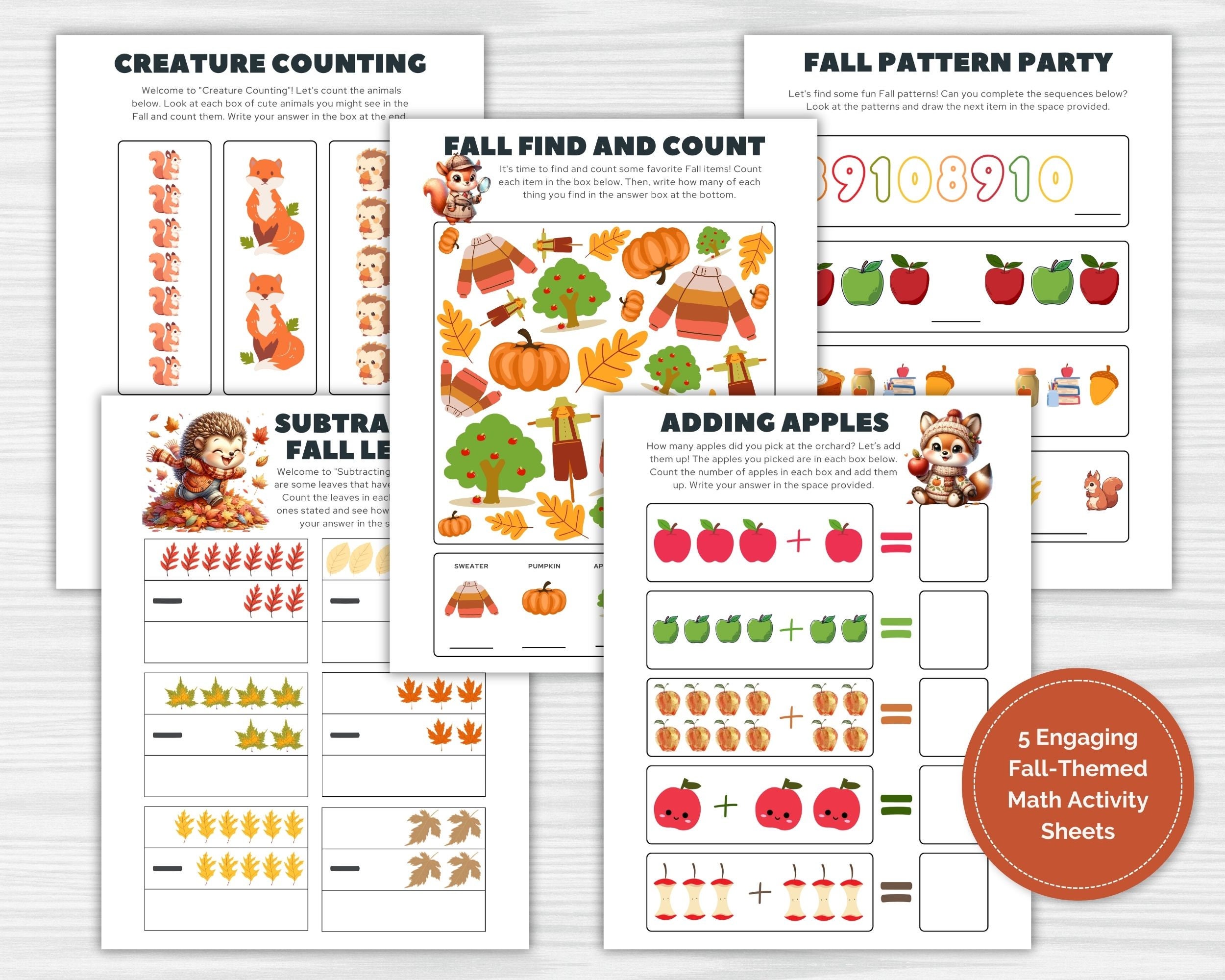 Fall Math Worksheets Preschool Printable Math Activity Counting, Adding ...
