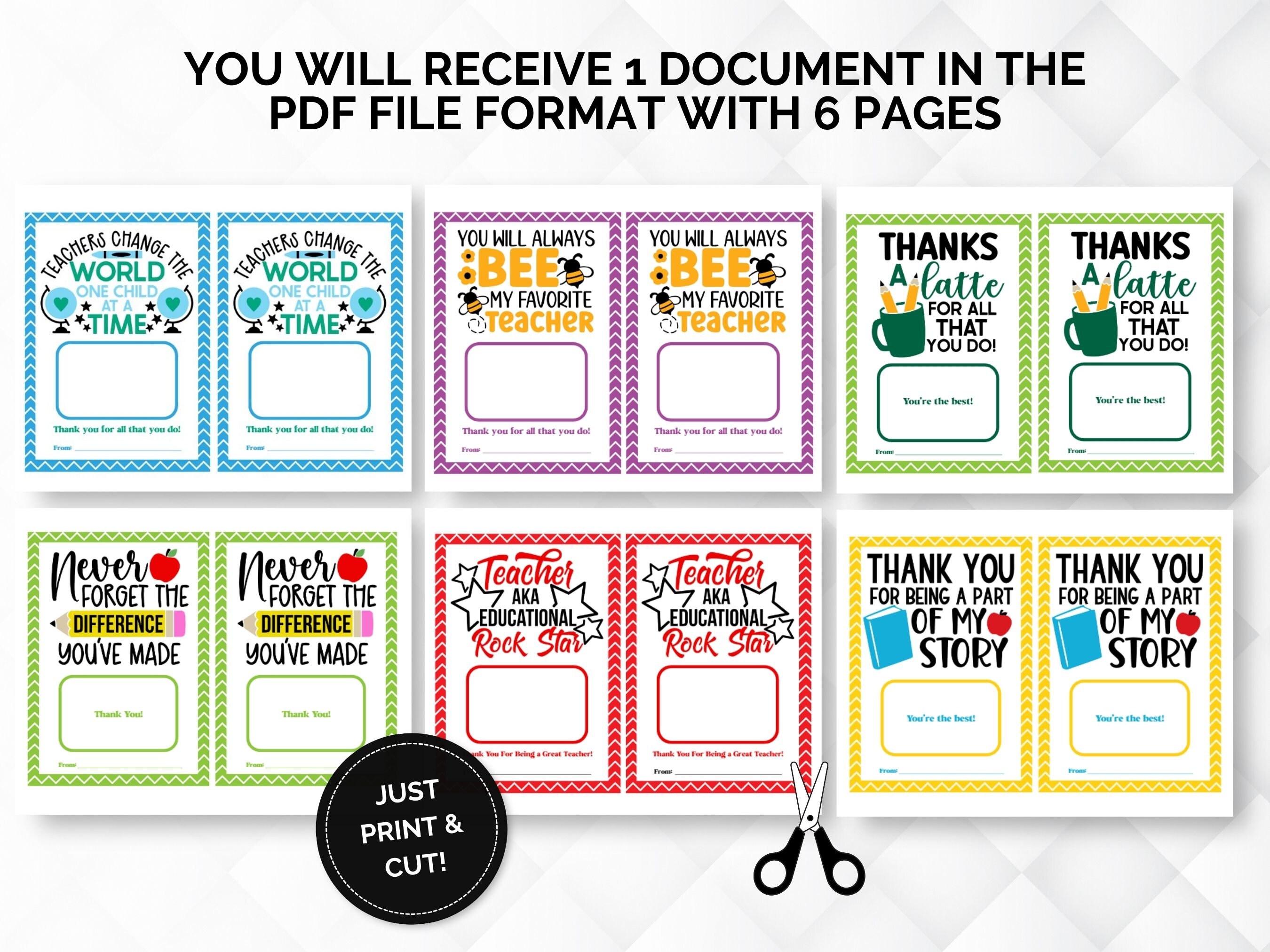 Teacher Appreciation Gift Card Holder Bundle, Printable Teacher Thank ...