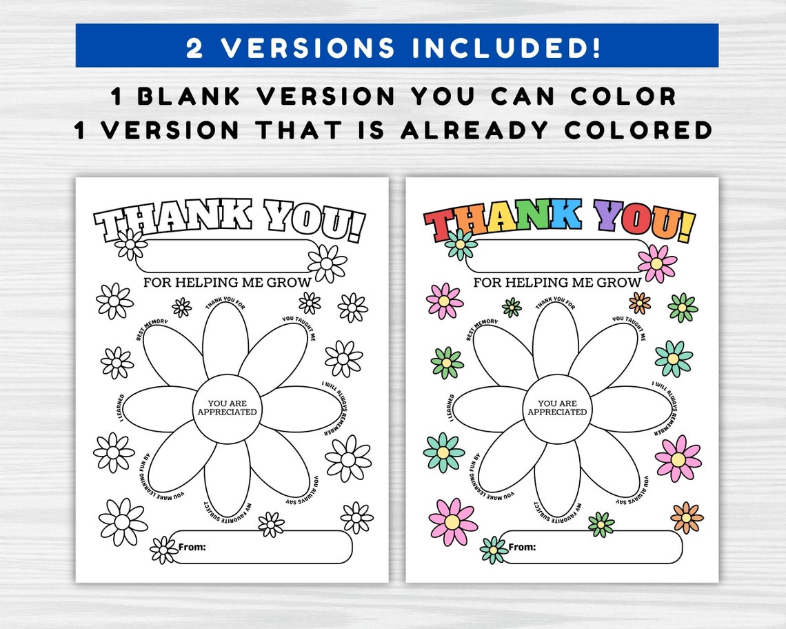 Teacher Appreciation Coloring Flower, Printable Gift for Teacher ...