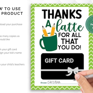 Teacher Appreciation Gift Card Holder, Thanks A Latte Gift Card Holder ...