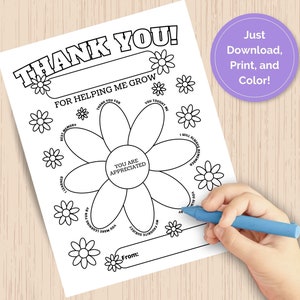 Teacher Appreciation Coloring Flower, Printable Gift for Teacher ...