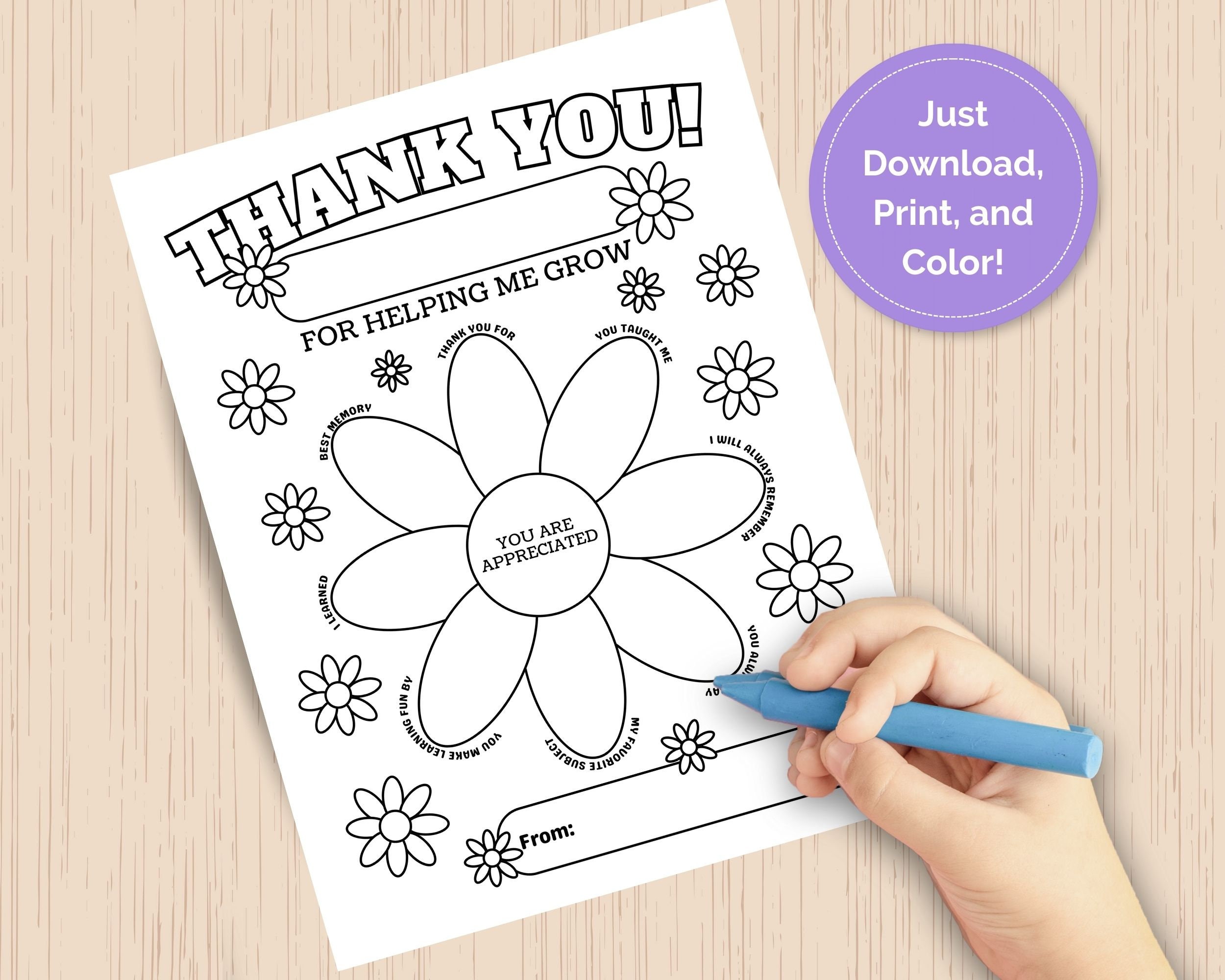 Teacher Appreciation Coloring Flower, Printable Gift for Teacher ...