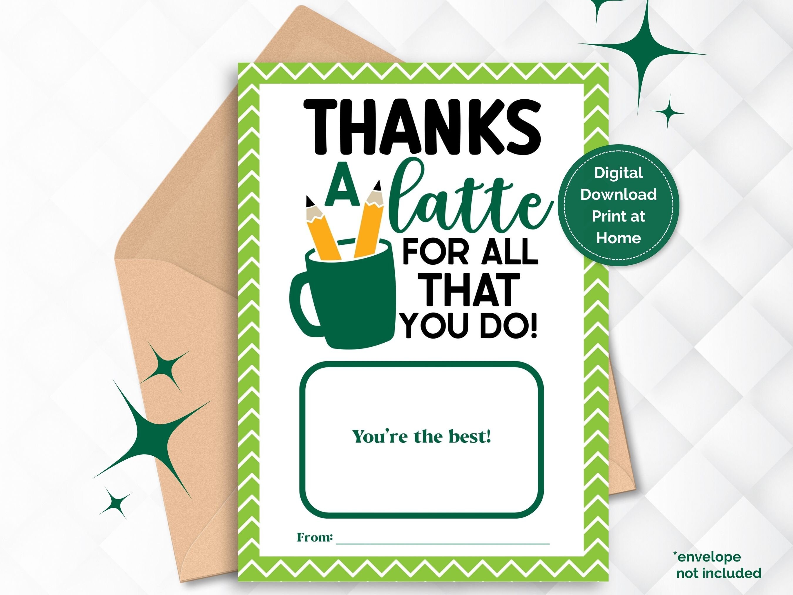Teacher Appreciation Gift Card Holder, Thanks A Latte Gift Card Holder ...