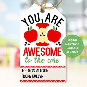 Editable Teacher Appreciation Tag, Printable Apple Gift Tag for Teacher ...
