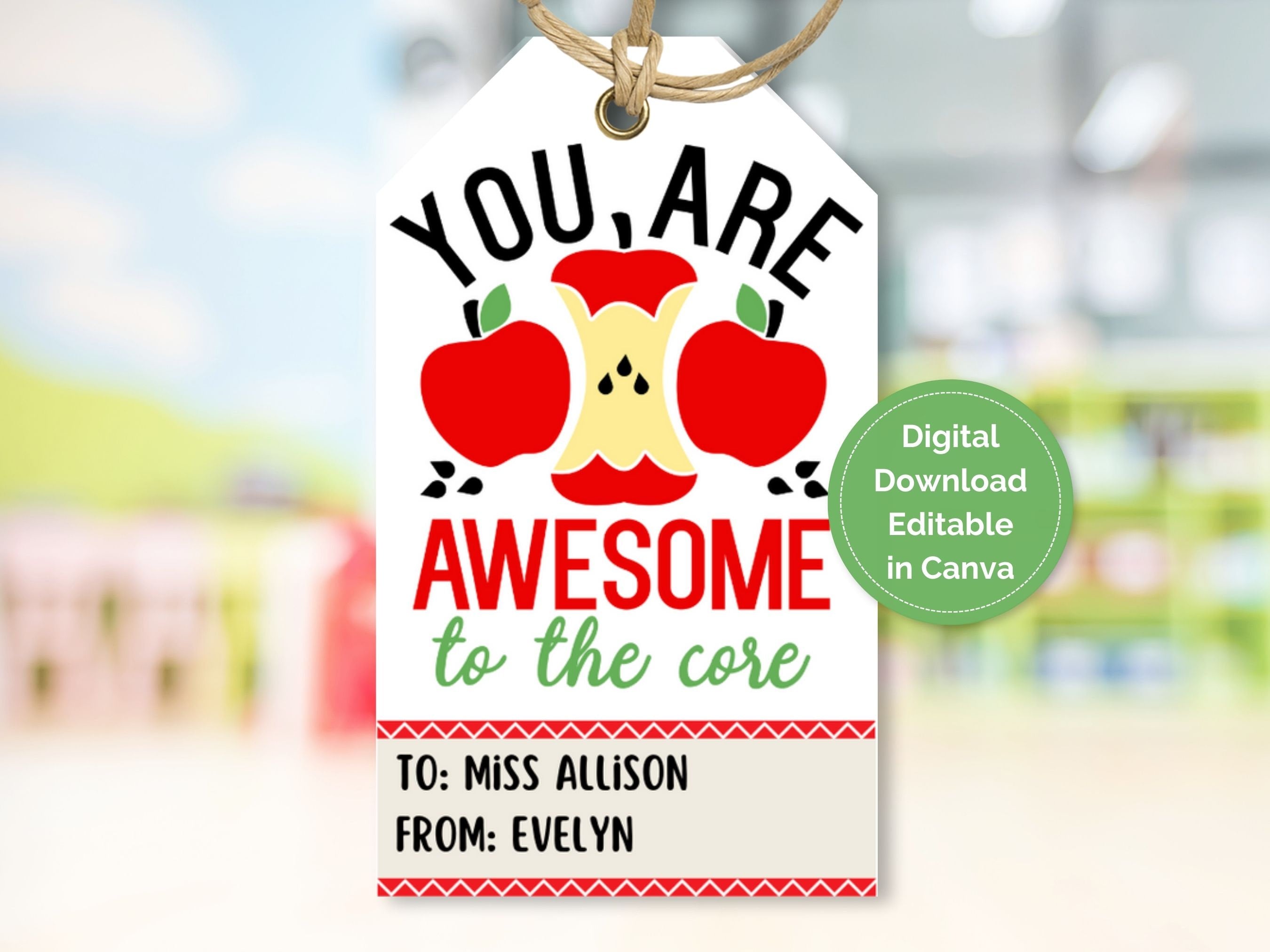 Editable Teacher Appreciation Tag, Printable Apple Gift Tag for Teacher ...