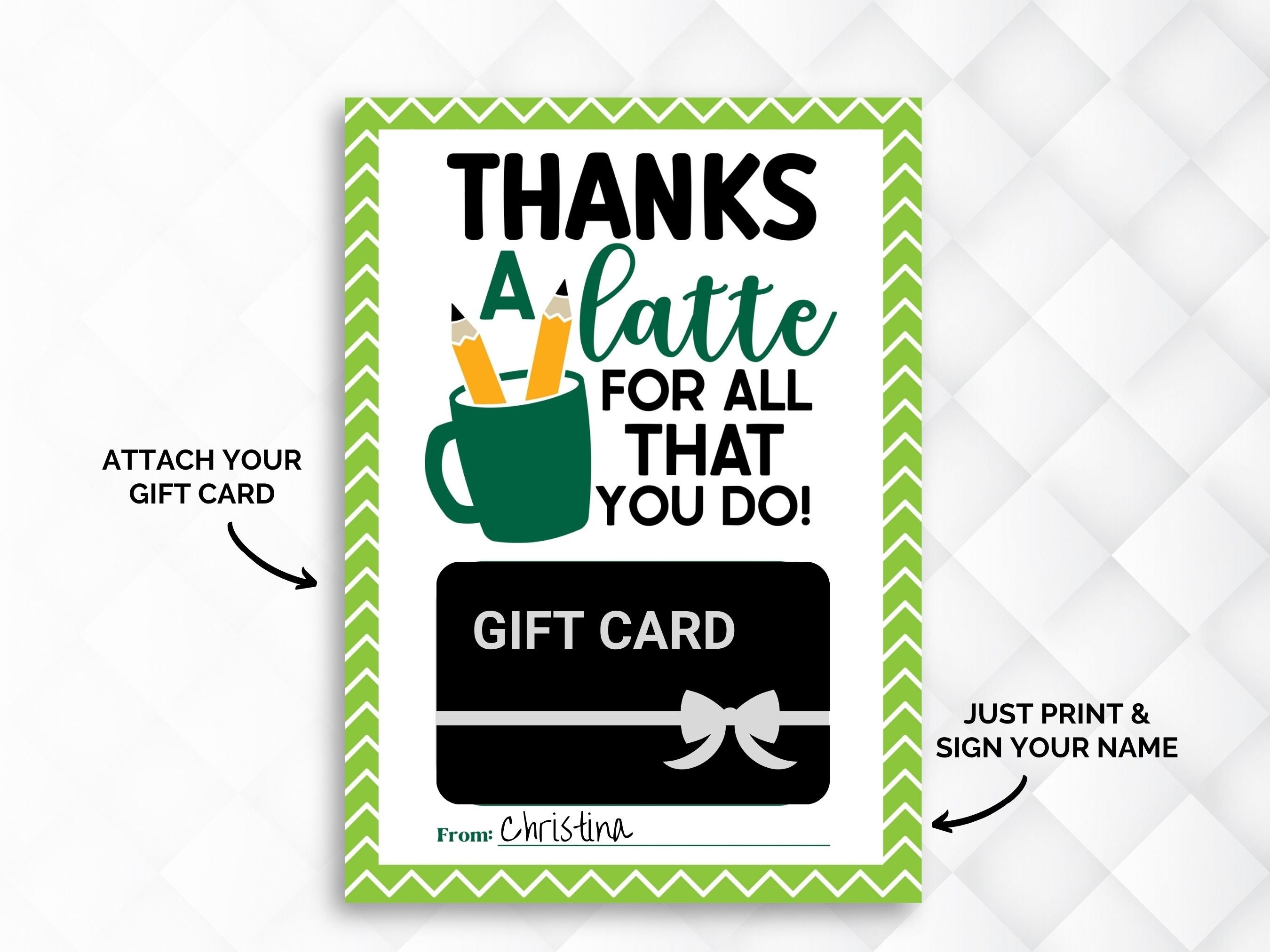 Teacher Appreciation Gift Card Holder, Thanks A Latte Gift Card Holder ...