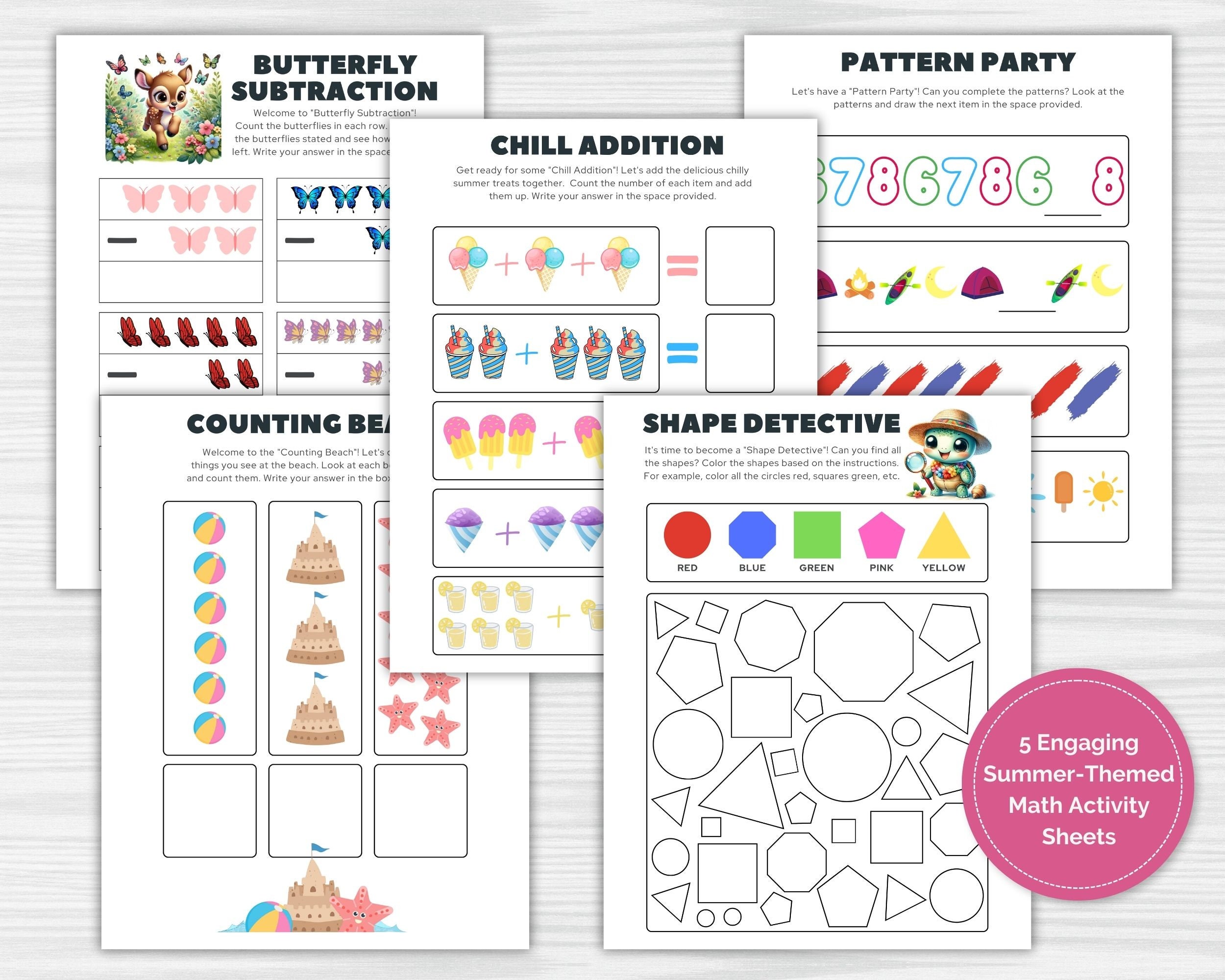 Summer Math Preschool Worksheets, Printable Math Activity for Kids ...