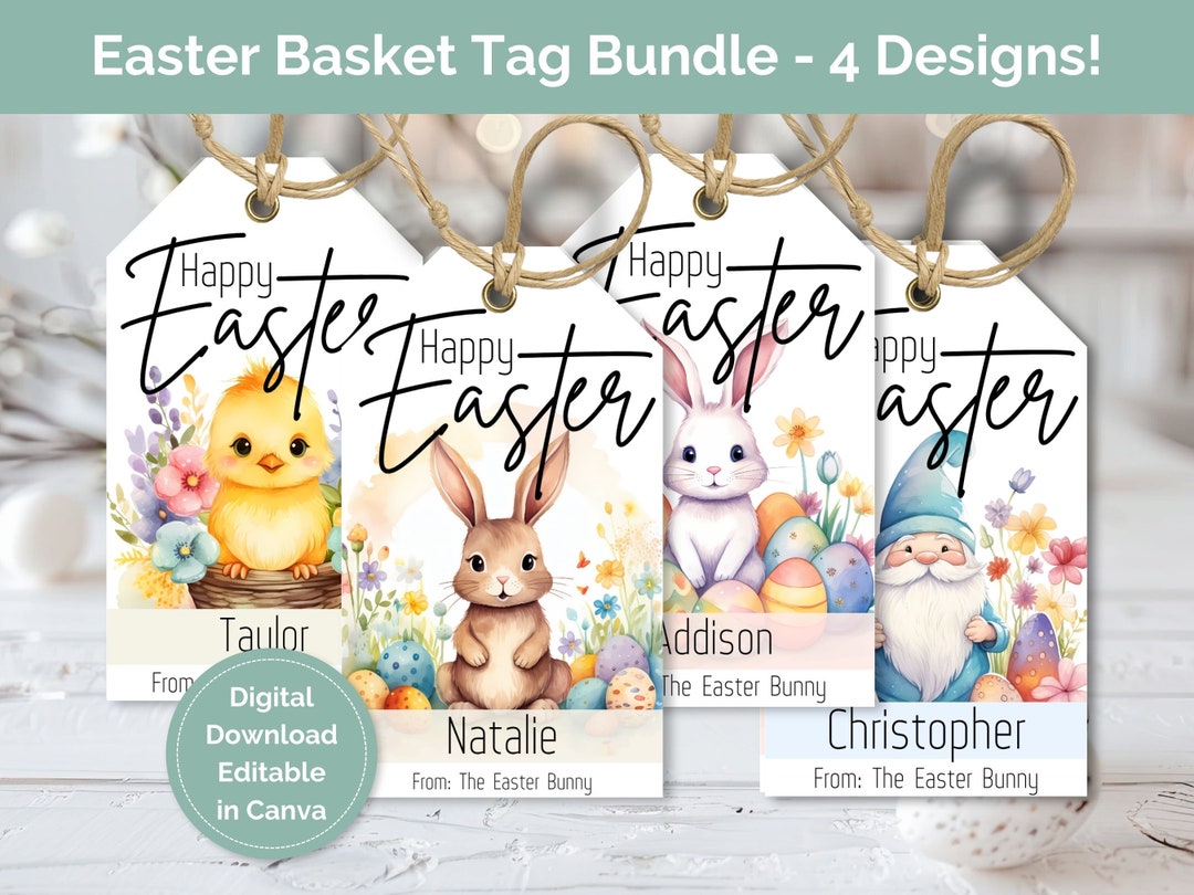 Printable Easter Basket Tag Bundle | Editable Easter Basket Name Tag ...