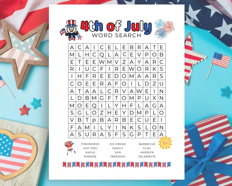 4th of July Word Search, Kids Fourth of July Printable, Independence ...