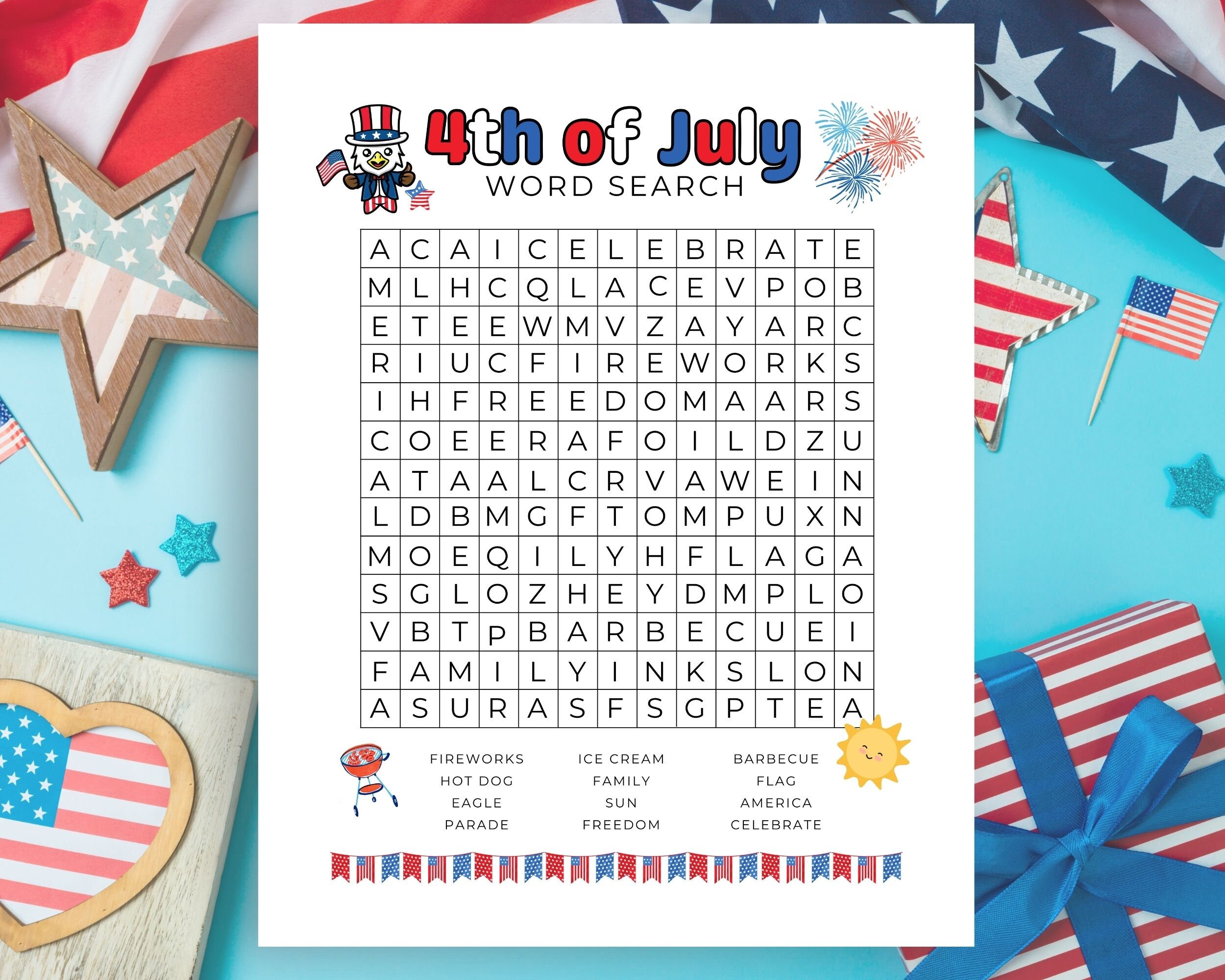 4th of July Word Search, Kids Fourth of July Printable, Independence ...