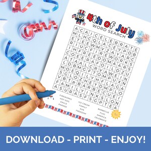 4th of July Word Search, Kids Fourth of July Printable, Independence ...