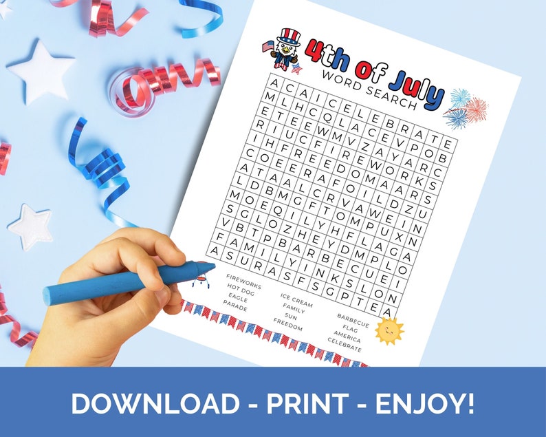 4th of July Word Search, Kids Fourth of July Printable, Independence ...