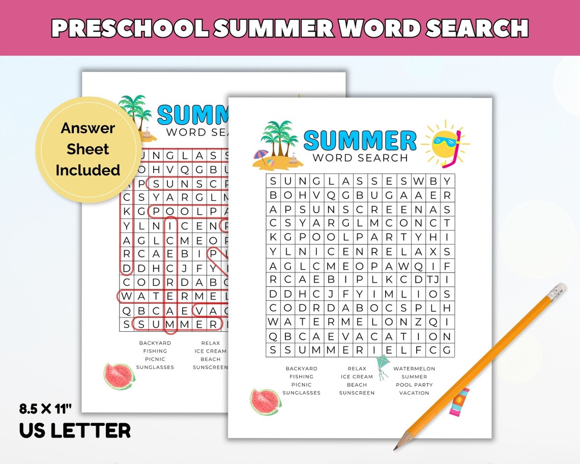 Summer Printable Word Search Printable Preschool Classroom Activity End ...