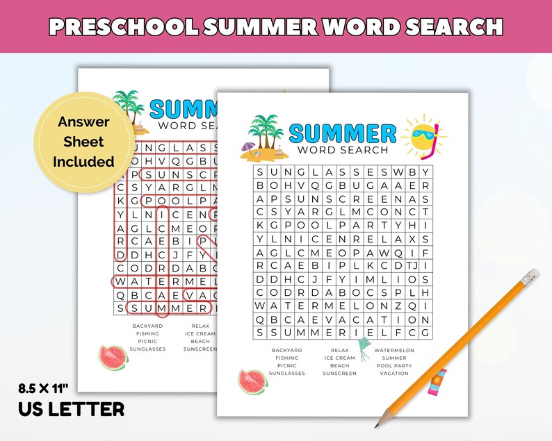 Summer Printable Word Search | Printable Preschool Classroom Activity ...